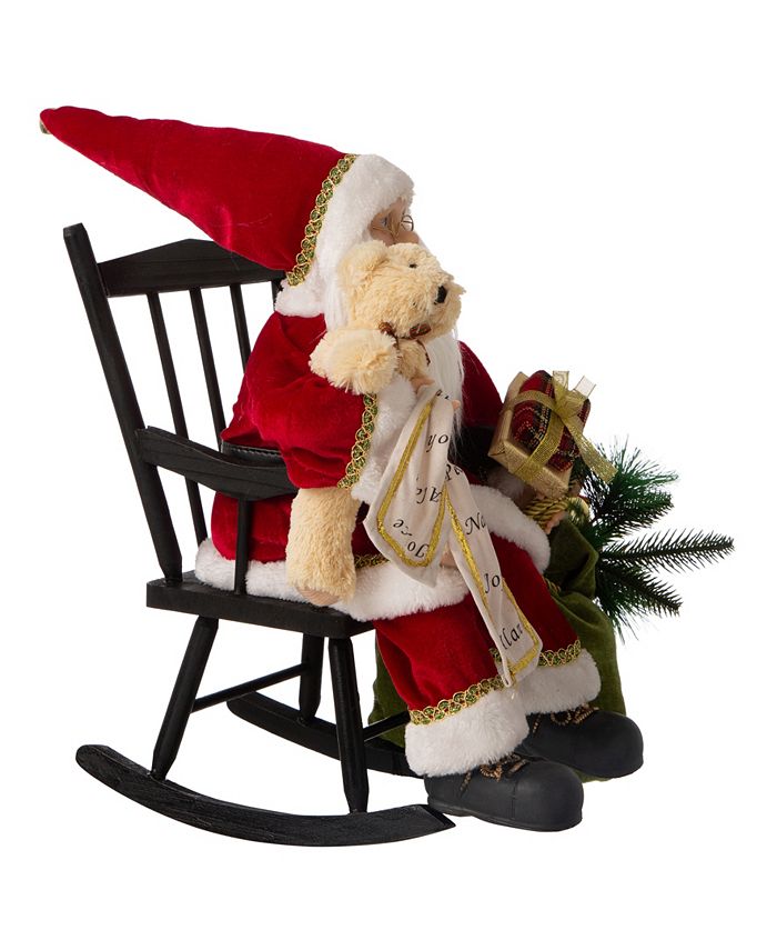 Glitzhome Christmas Sitting Santa Figurine with Wooden Rocking Chair ...