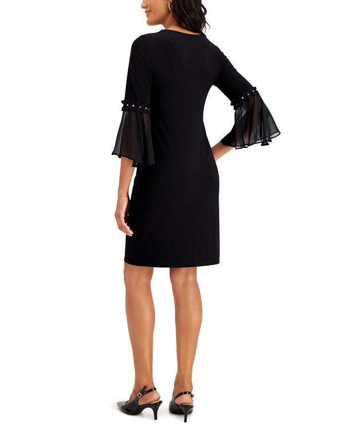 JM Collection Parisian Holiday Printed Rhinestone Bell-Sleeve Dress ...