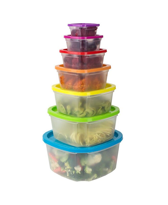 Home Basics Plastic 7-Pc. Food Storage Container Set with Multi-Colored ...