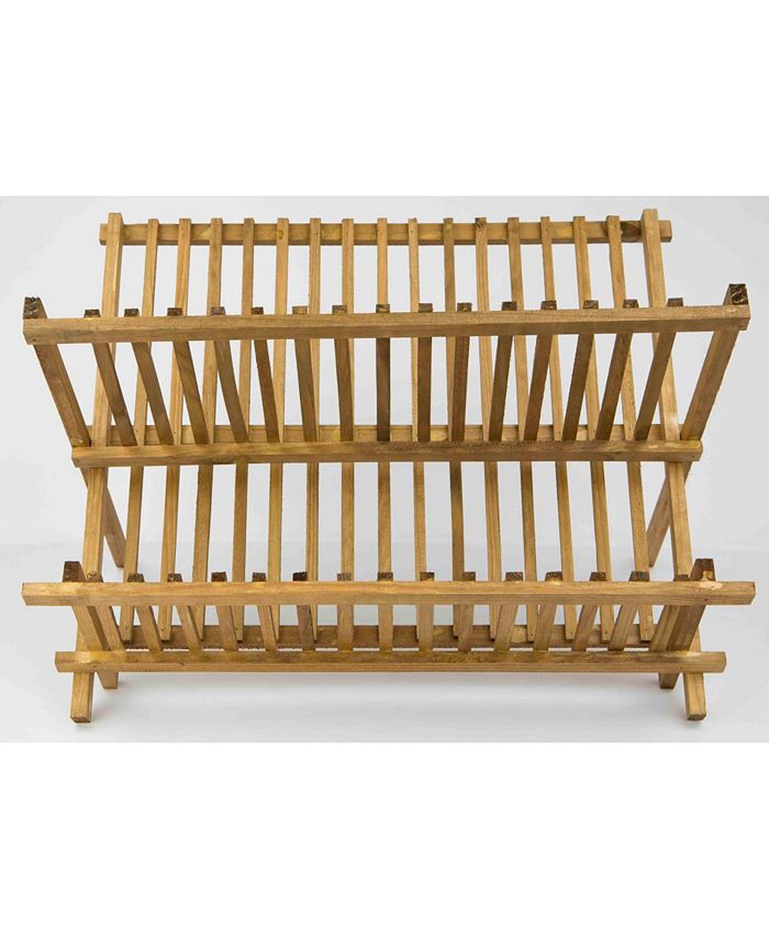 Home Basics Rustic Collection Pine Folding Dish Rack - Macy's