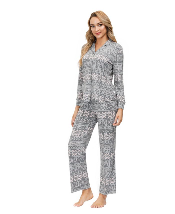 Beautyrest Echo Women's Ribbon Folded Notch 2 Piece Pajama Set - Macy's