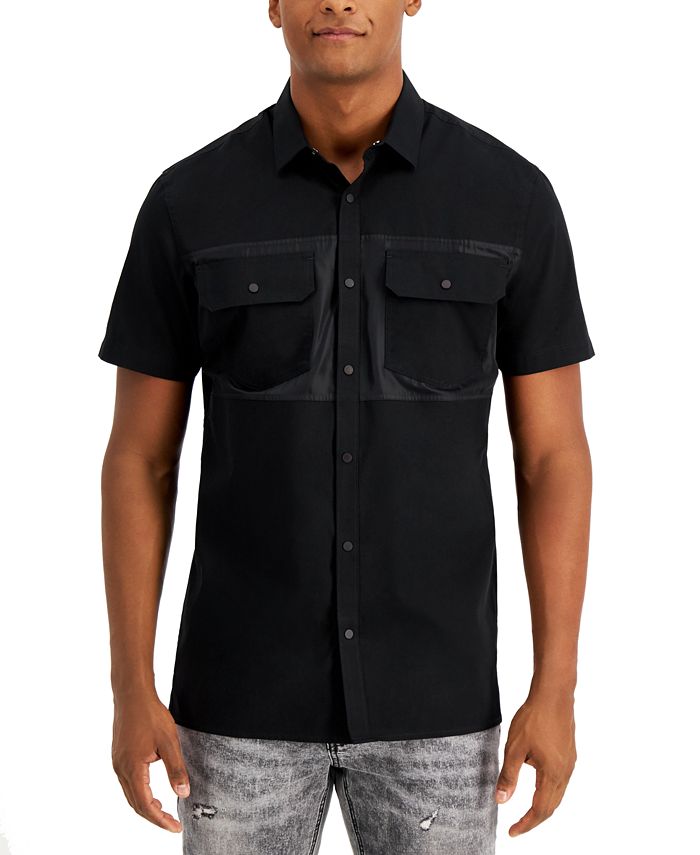 INC International Concepts Men's Snap-Front Mixed Media Shirt, Created ...