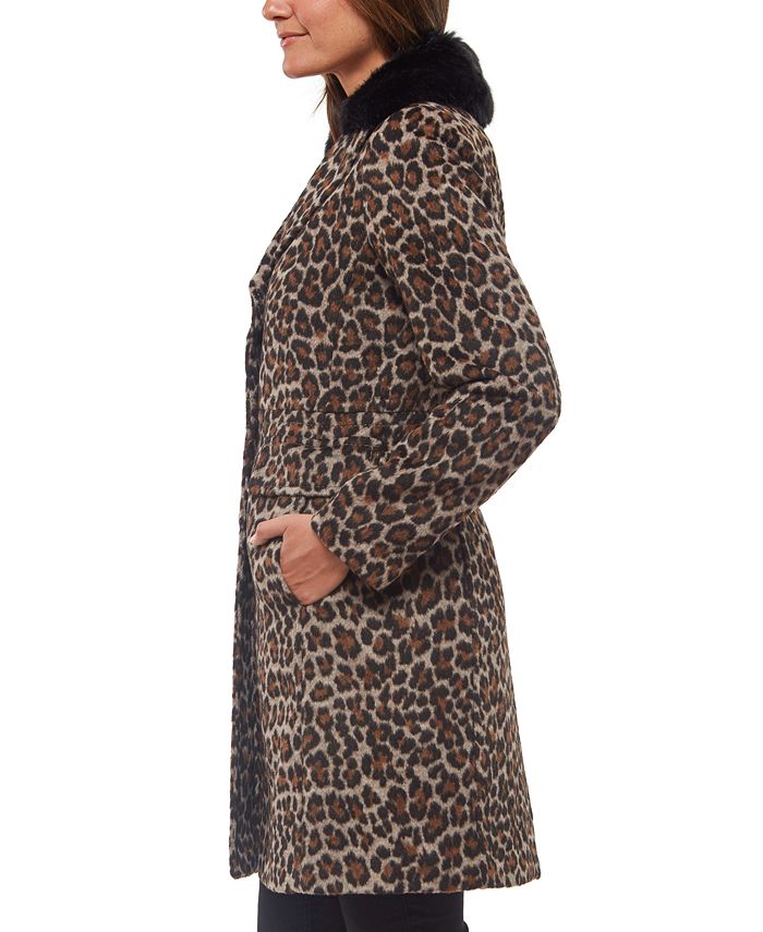 kate spade new york Leopard-Print Faux-Fur-Collar Coat - Macy's