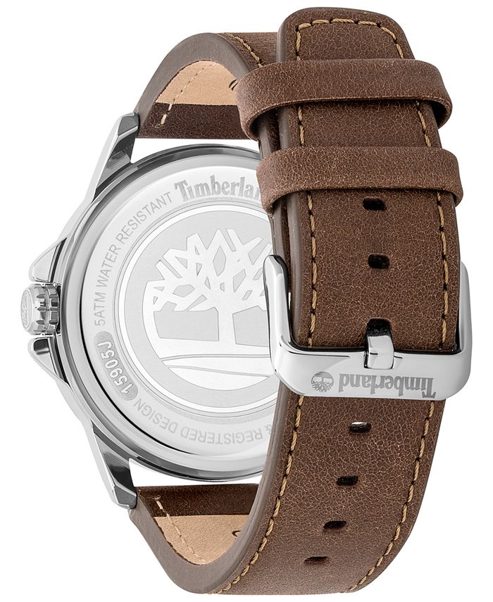 Timberland Men's Brown Leather Strap Watch 45.5mm - Macy's