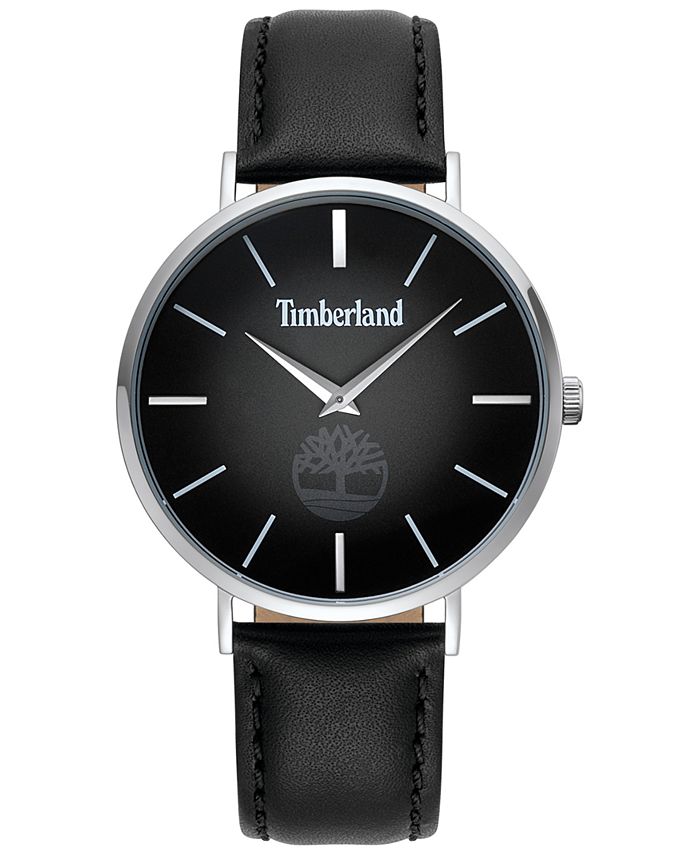 Timberland Men's Black Leather Strap Watch 42mm - Macy's