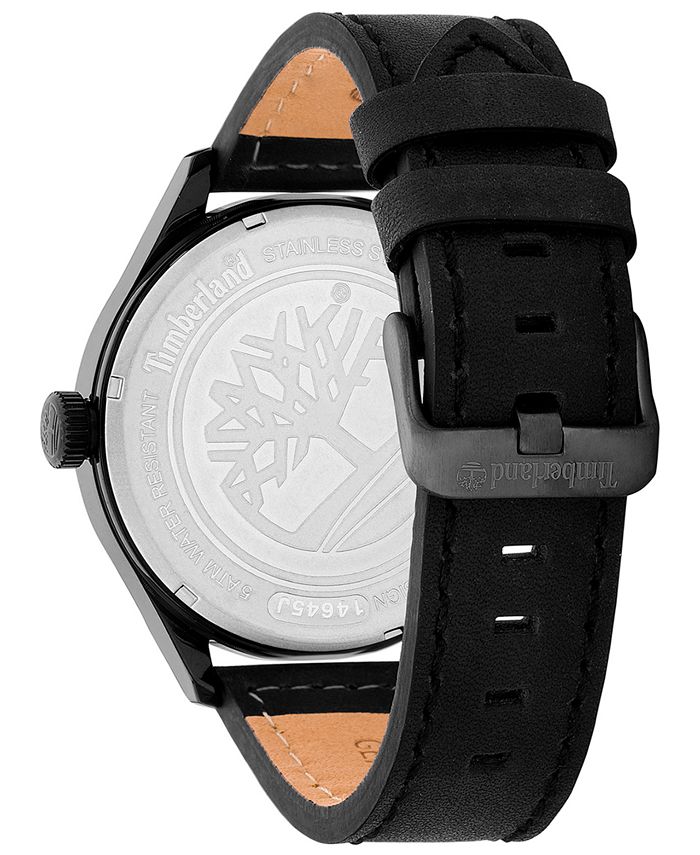 Timberland Men's Black Leather Strap Watch 46mm - Macy's