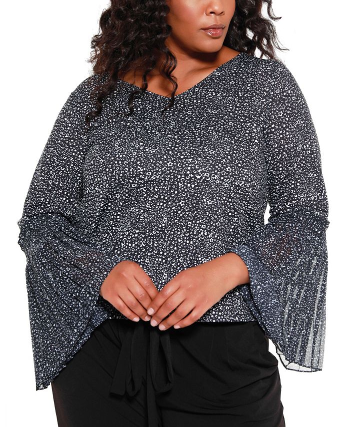Belldini Black Label Women's Plus Size Star Print Pleated Chiffon ...