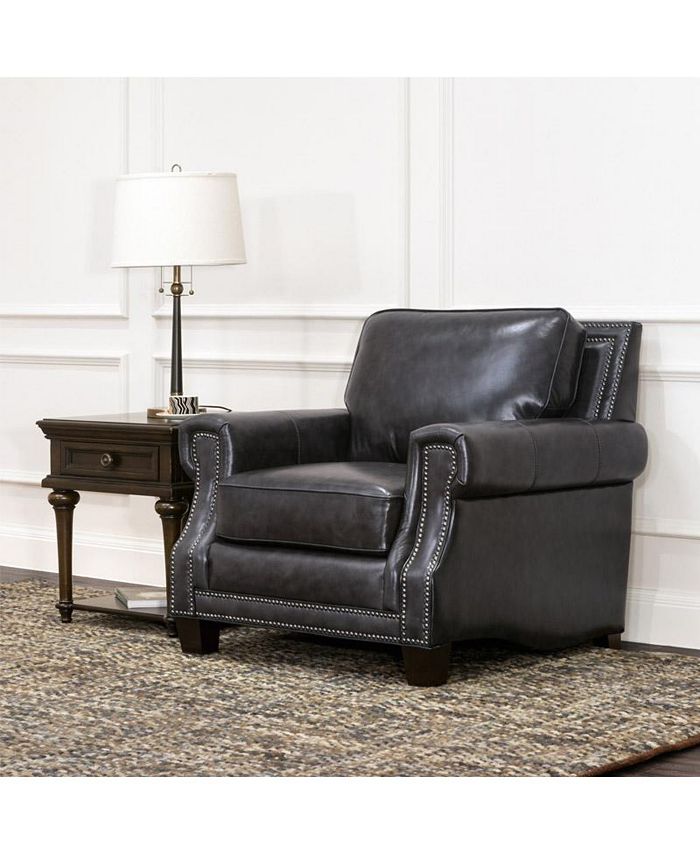 Nice Link Willison Italian Leather Armchair in Charcoal Gray - Macy's
