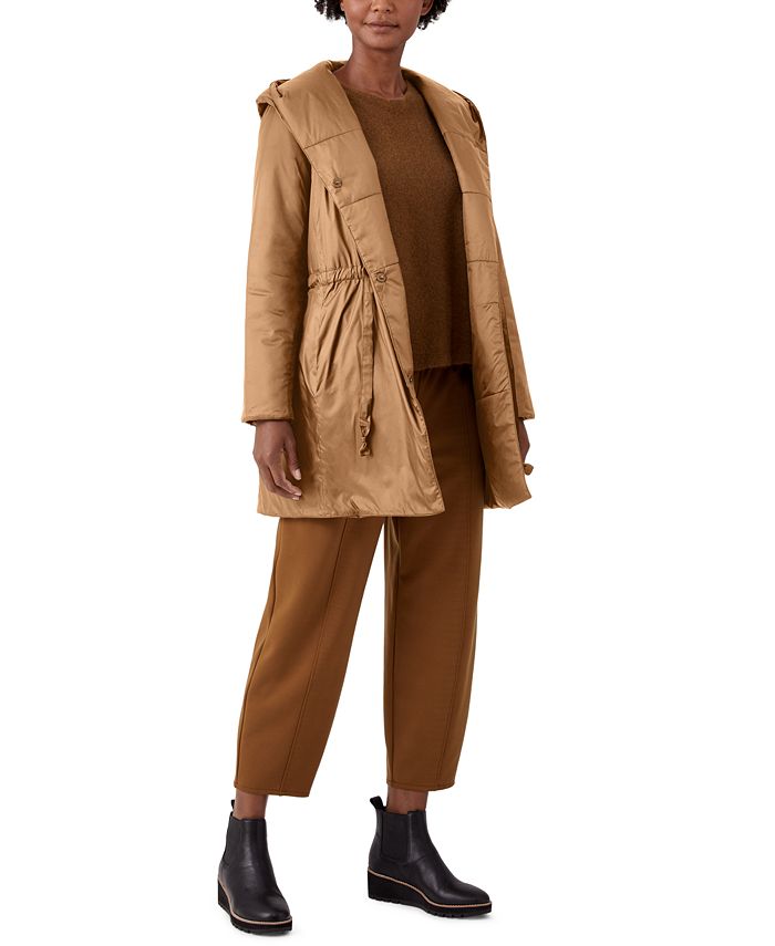Eileen Fisher Hooded Drawstring-Waist Coat - Macy's