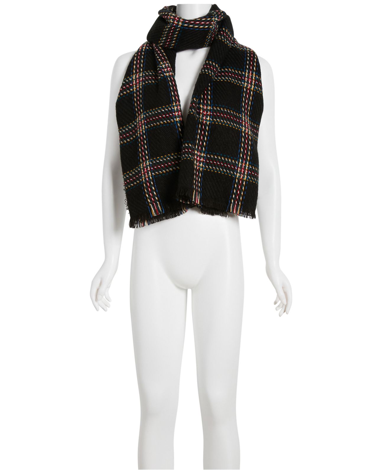 Cejon Plaid Blanket Wrap Scarf Women's One Size Black Large Woven Shawl ...