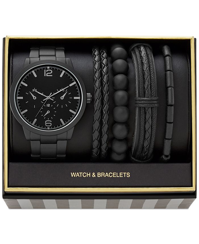 Folio Men's Black Stainless Steel Bracelet Watch 46mm Gift Set - Macy's