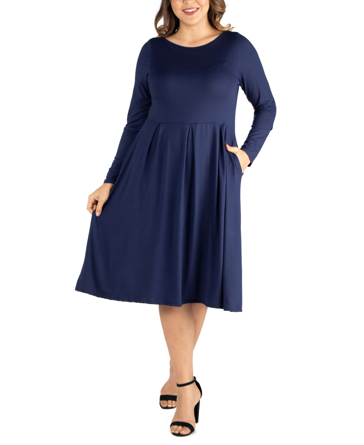 Click here for Womens Plus Size Fit and Flare Midi Dress - Navy prices