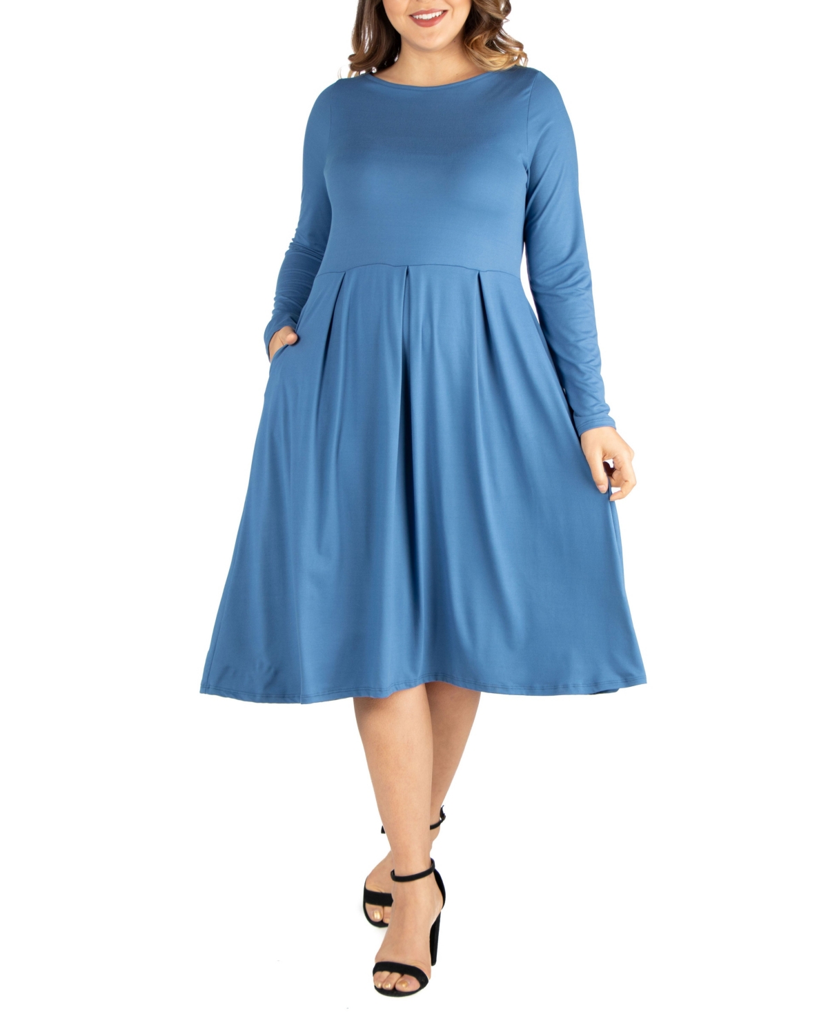 Click here for Womens Plus Size Fit and Flare Midi Dress - Indigo prices