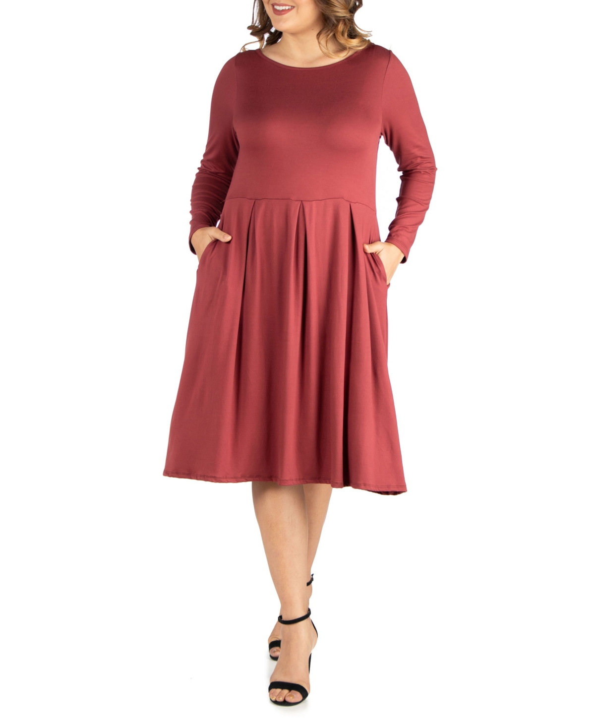 Click here for Womens Plus Size Fit and Flare Midi Dress - Brick prices