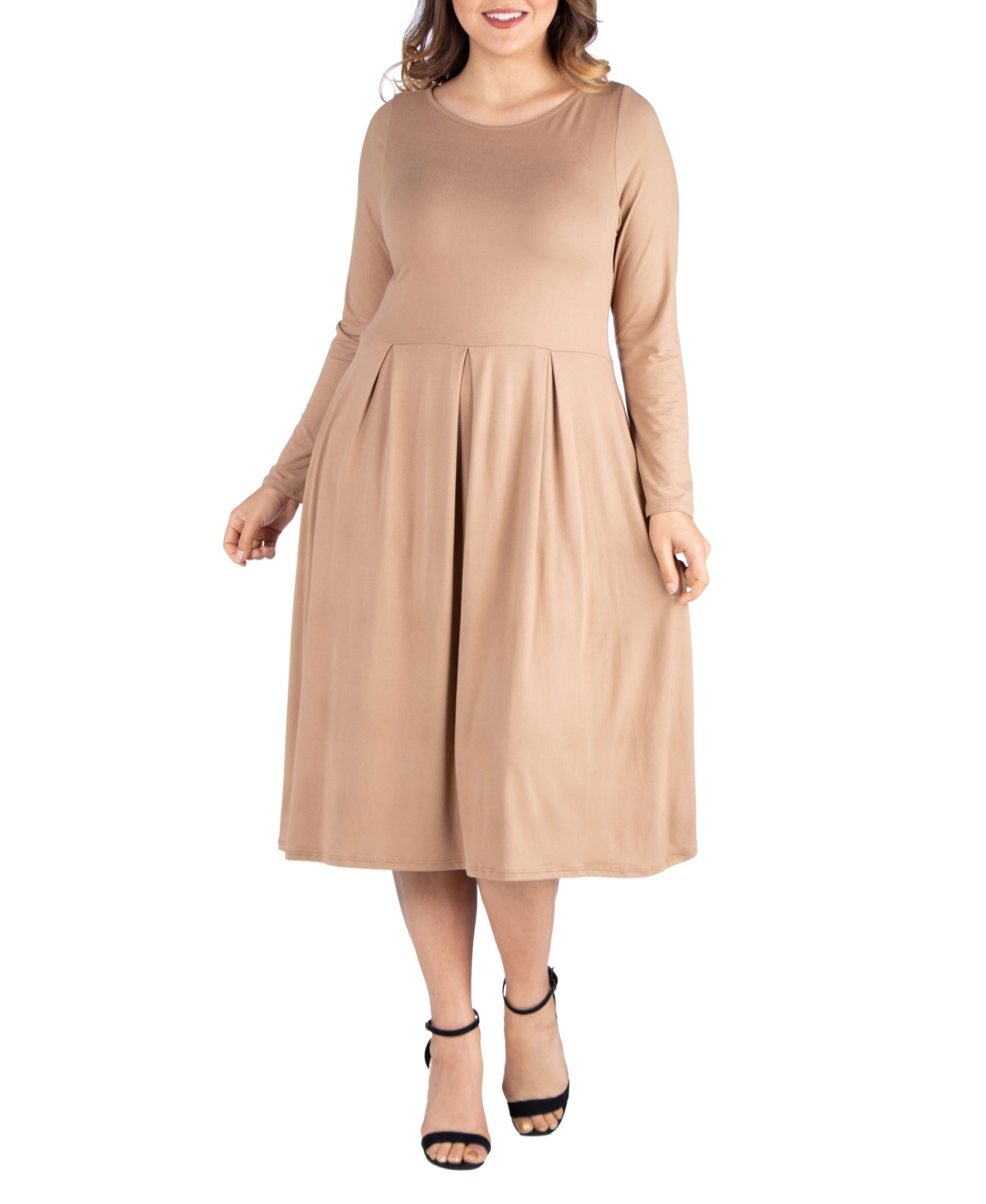 Click here for Womens Plus Size Fit and Flare Midi Dress - Wheat prices