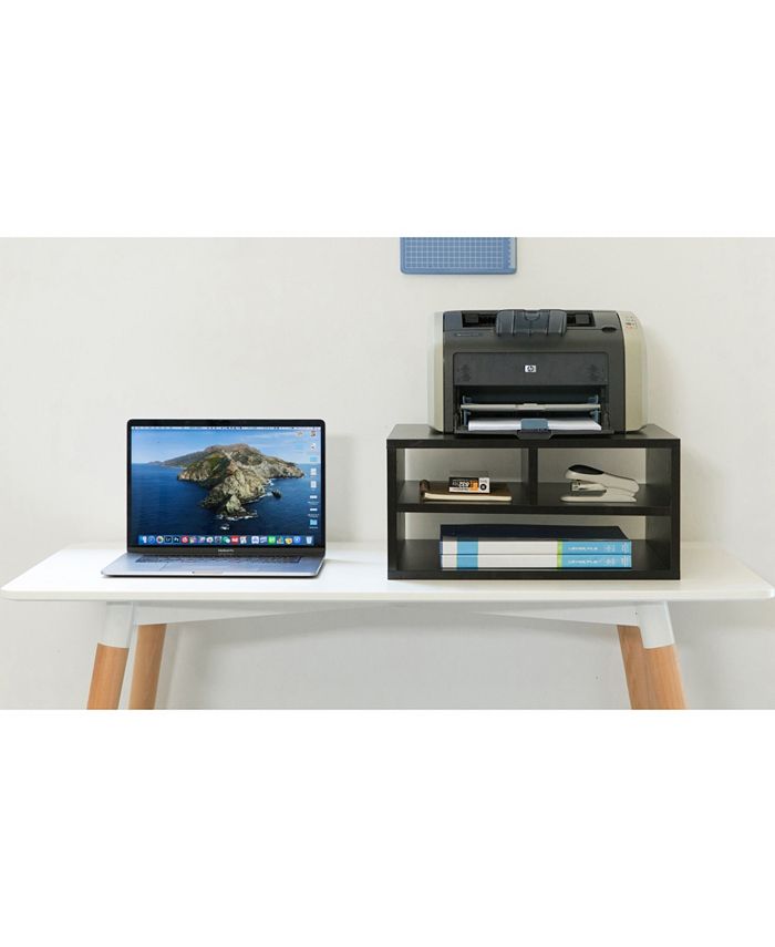 Basicwise Printer Stand Shelf Wood Office Desktop Compartment Organizer ...
