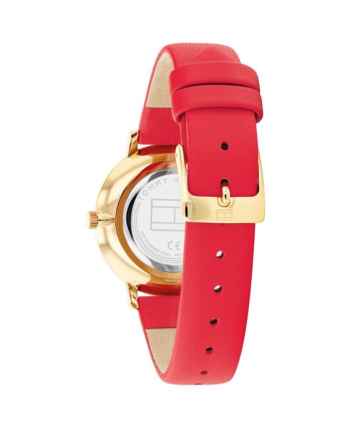 Tommy Hilfiger Women's Red Leather Strap Watch 35mm - Macy's