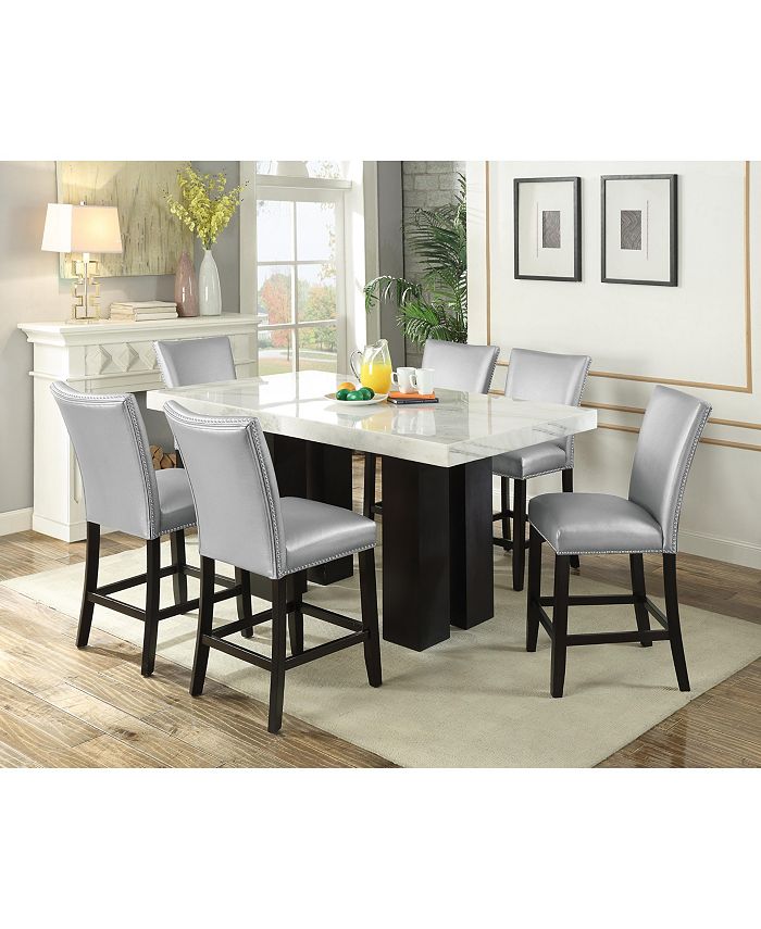 Furniture Camila 70" Rectangle Counter Height Table and Silver Counter ...