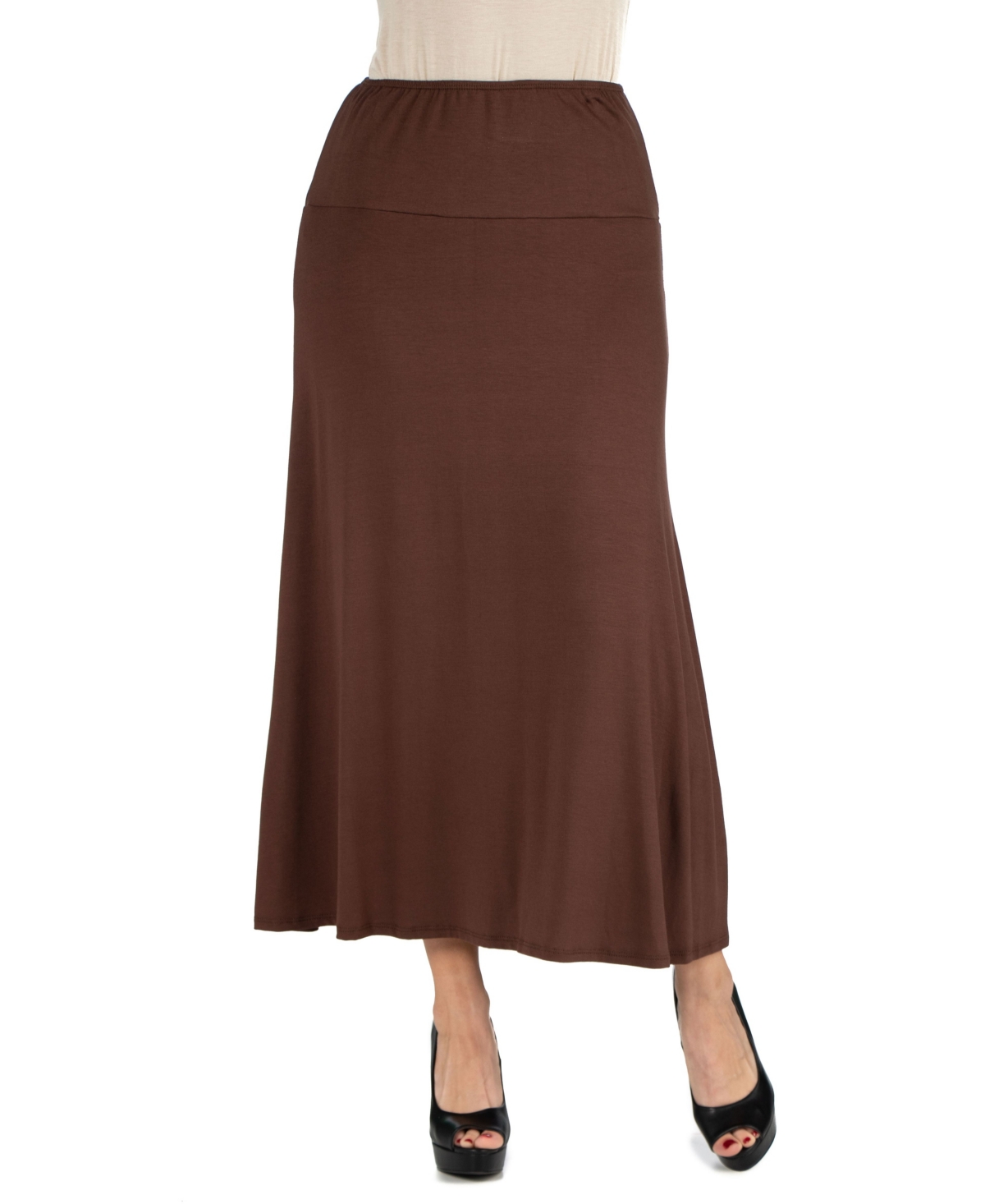 Click here for Womens Elastic Waist Maxi Skirt - Brown prices