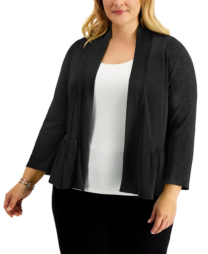 Kasper Plus Size Open-Front Peplum Cardigan - Macy's