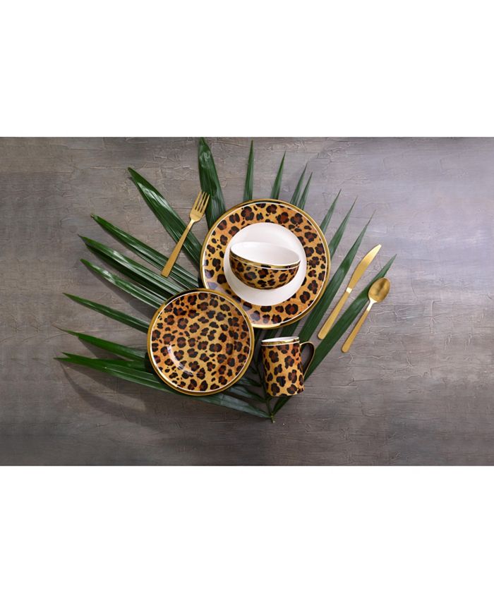222 Fifth Serengeti Leopard with Electropated Gold 16 Piece Dinnerware ...