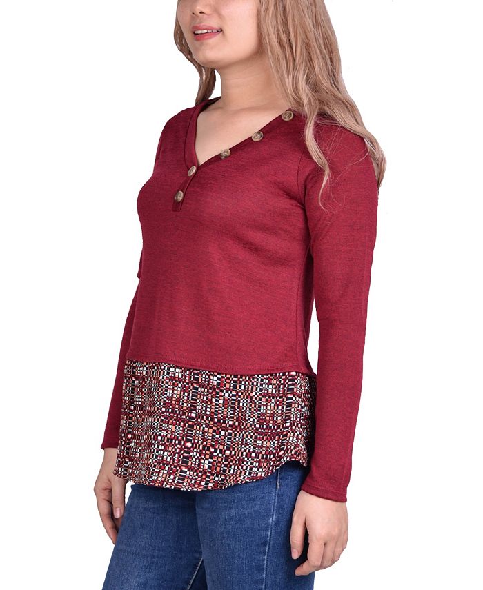 NY Collection Women's Hacci Top with Printed Hem Inset & Reviews - Tops ...