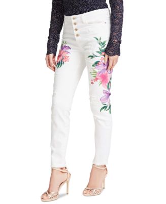 GUESS 1981 Button-Fly Floral-Detail Skinny Jeans - Macy's