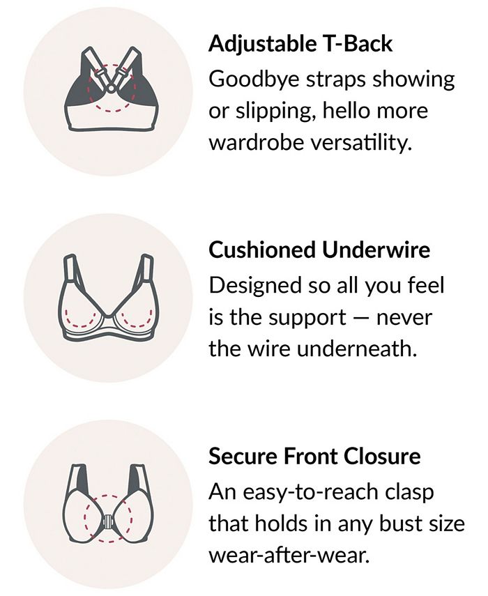 Glamorise Women's Plus Size Wonder Wire Front Close T-Back Bra 1246 ...