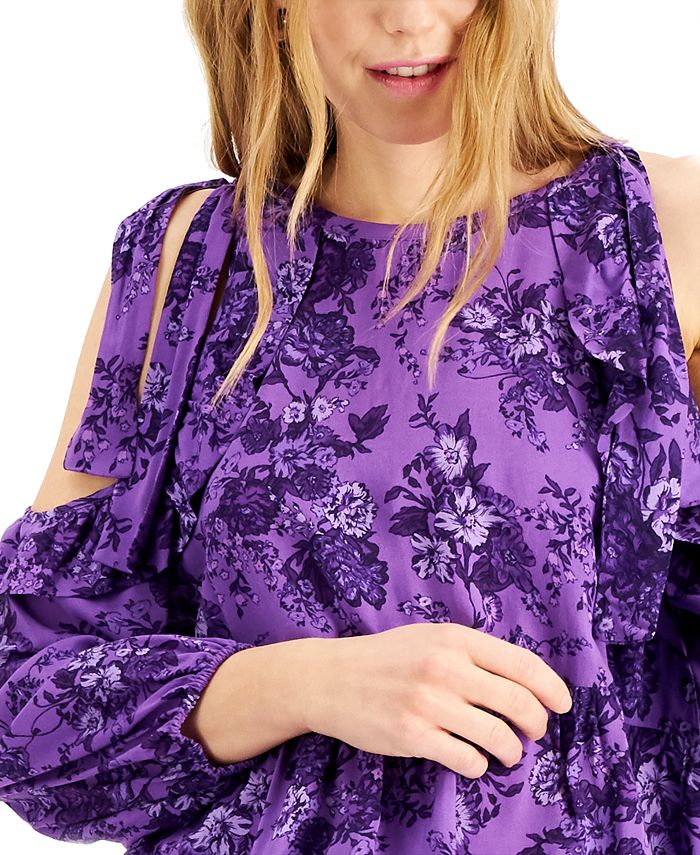 INC International Concepts Floral-Printed Cold-Shoulder Blouse, Created ...