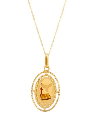 Polished Diamond Cut Confirmation Medallion on 18" Chain in 14K Yellow ...