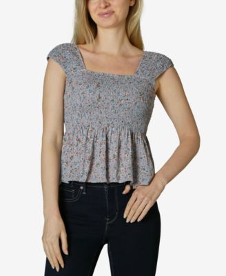 Ultra Flirt Juniors' Smocked Square-Neck Top - Macy's