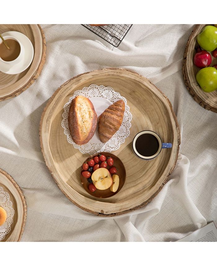 Vintiquewise Wood Tree Bark Indented Display Tray Serving Plate Platter ...