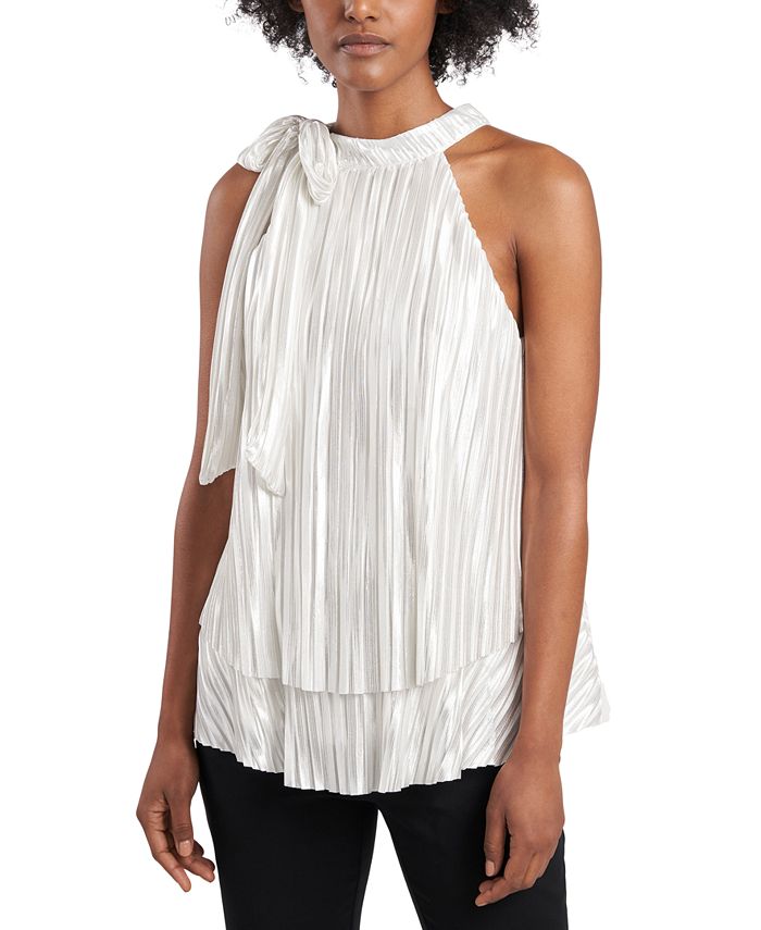 MSK Pleated Metallic Halter Top - Macy's