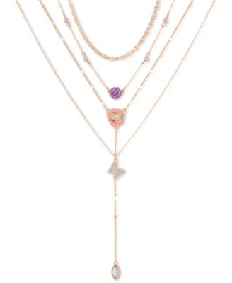 GUESS Gold-Tone Flower Garden Layered Lariat Necklace, 20" + 2 ...