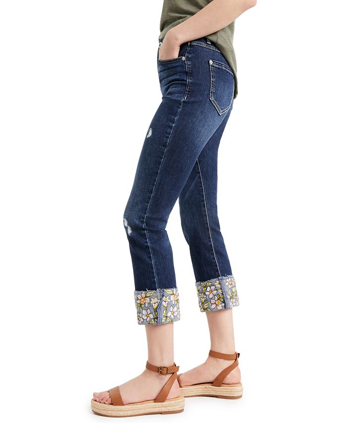 INC International Concepts Embroidered-Cuff Cropped Jeans, Created for ...
