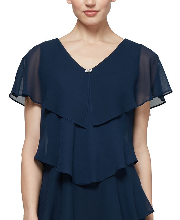 SL Fashions Tiered Rhinestone Capelet Dress - Macy's