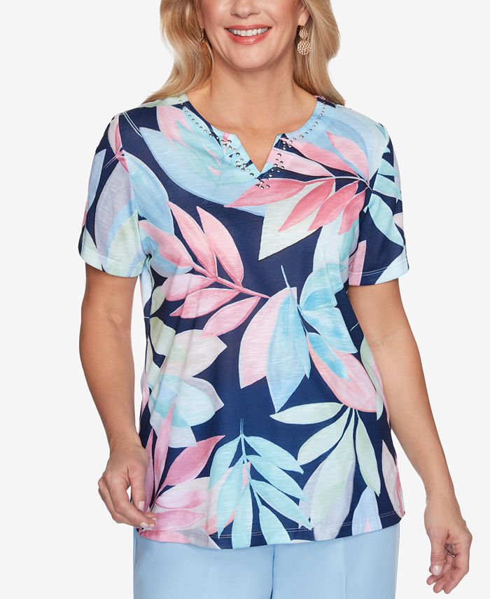 Alfred Dunner Petite Classics Embellished Floral-Print Top - Macy's