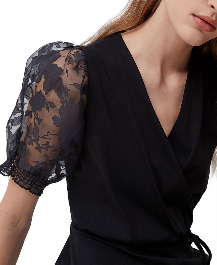 French Connection Sam Cotton Sheer-Sleeve Dress - Macy's