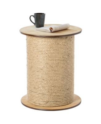 Decorative Round Spool Shaped Wooden Accent Side Table with Rope - Macy's