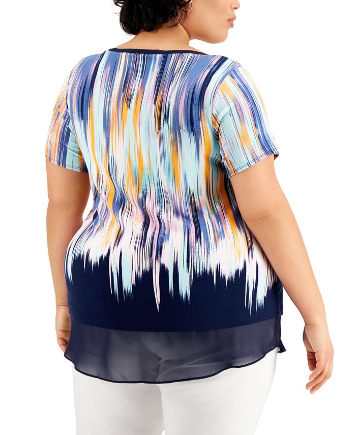 Jm Collection Plus Size Printed Layered Hem Top Created For Macys And Reviews Tops Plus