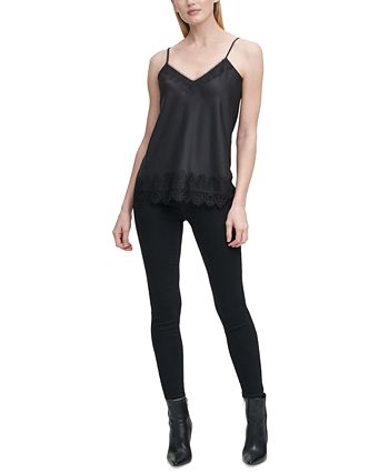 DKNY Solid V-Neck Lace Camisole Top & Reviews - Tops - Women - Macy's