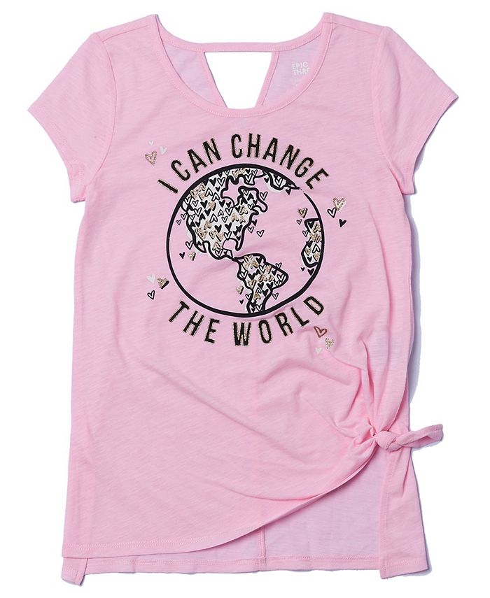 Epic Threads Big Girls Short Sleeve Tie Front Knot Graphic with Text ...
