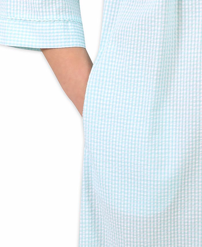 Miss Elaine Seersucker Embroidered Gingham Robe - Macy's