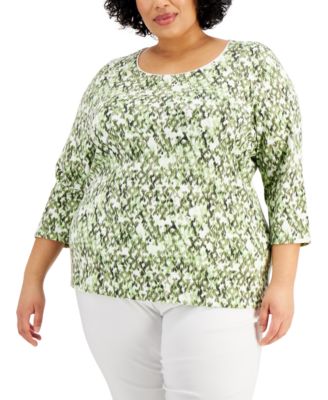 Karen Scott Plus Size Printed 3/4-Sleeve Top, Created for Macy's - Macy's
