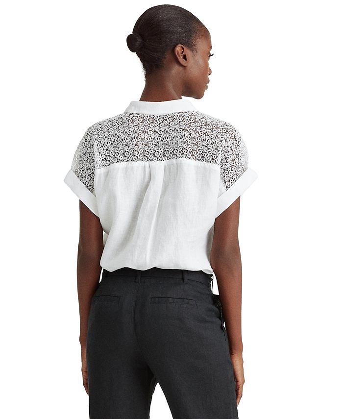 Lauren Ralph Lauren Linen Hi-Low Buttoned Top - Macy's