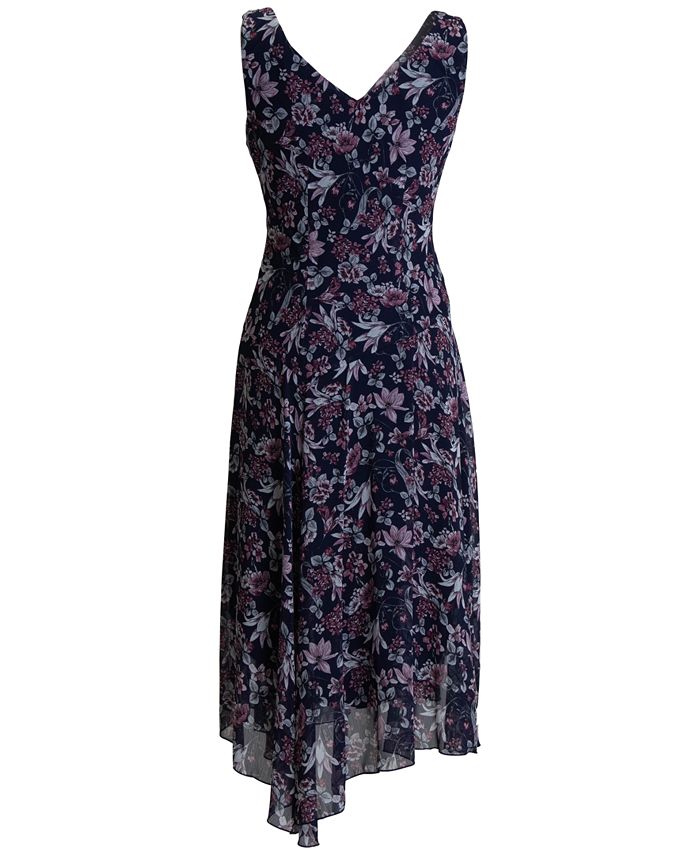 Connected Floral-Print Chiffon Asymmetrical-Hem Midi Dress - Macy's