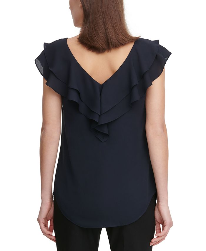 DKNY Ruffled V-Neck Top - Macy's
