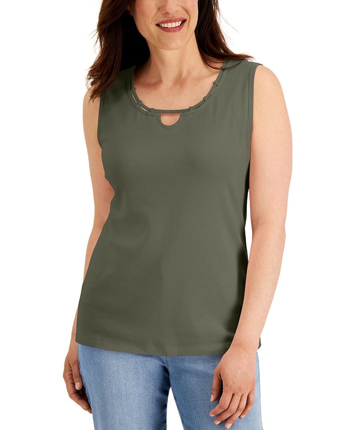 Karen Scott Solid Cutout Keyhole Tank Top, Created for Macy's - Macy's