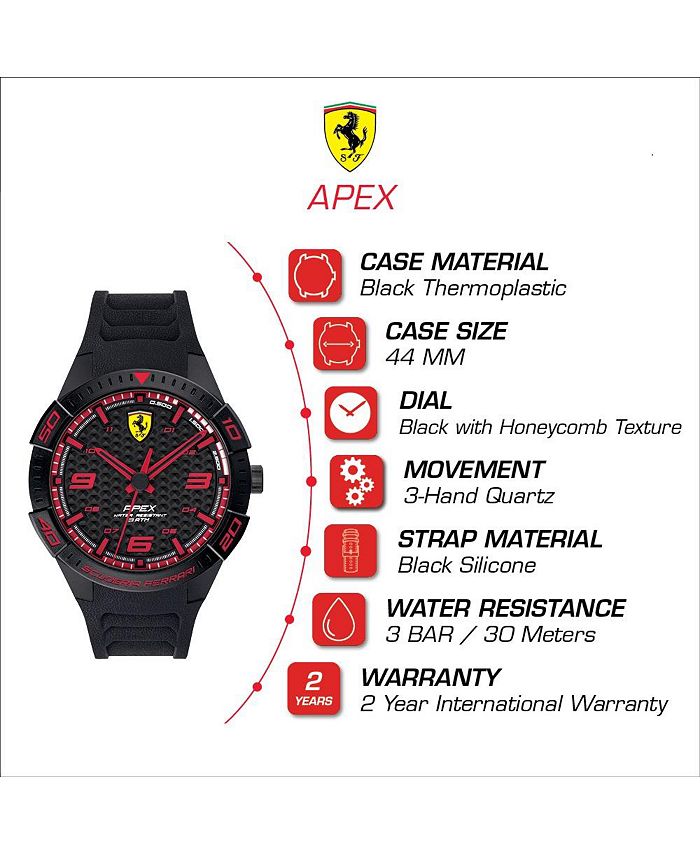 Ferrari Men's Apex Black Silicone Strap Watch 44mm - Macy's