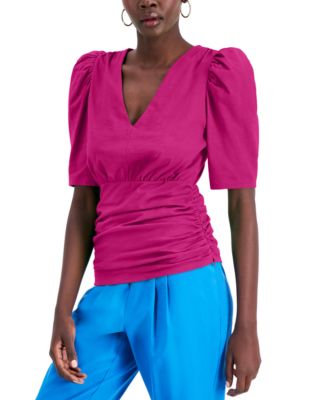 INC International Concepts Ruched V-Neck Top, Created for Macy's - Macy's